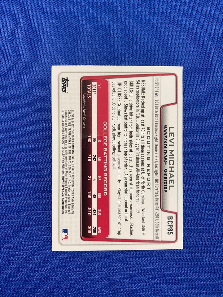 2012 BOWMAN CHROME LEVI MICHAEL MINNESOTA TWINS SIGNED AUTO #BCP85 CARD ...