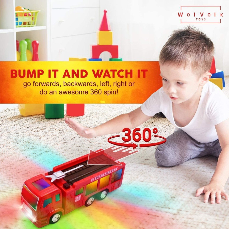 Wolvol Electric Fire Truck Toy with Stunning 3D Lights and Sirens Goes ...