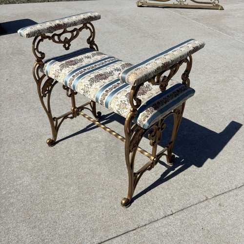 Vtg CAST IRON Gold Gilt BENCH Seat Stool Arms Paw Feet Scrollwork ...