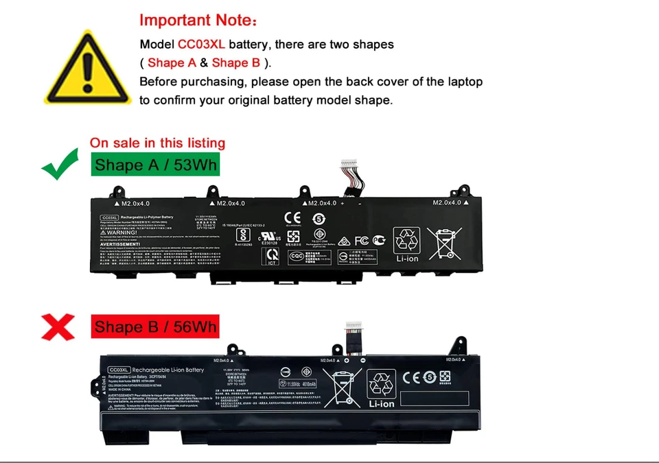 Battery Compatible with HP CC03XL L77608-2C1 L77608-421 CC03053XL-PL ...