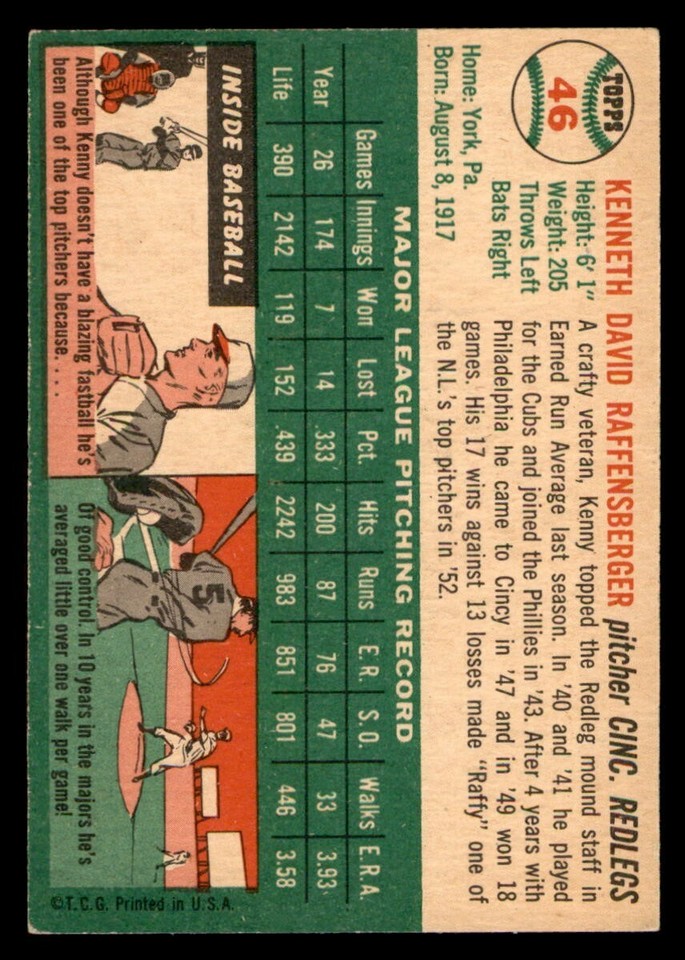 1954 Topps Baseball #46 Ken Raffensberger EX | eBay
