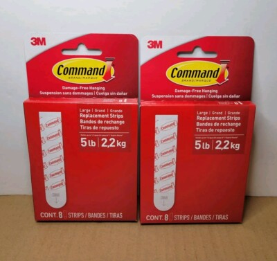 2 Packs of - 3M Command Large Replacement Adhesive Strips (16 Strips Total) NEW! | eBay