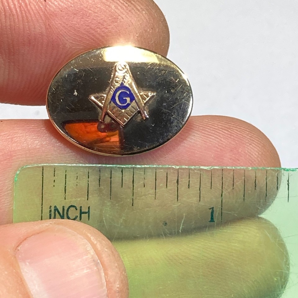 Lamode Masonic G Oval Cufflinks Vintage Yellow Gold Filled Blue Toggle ...