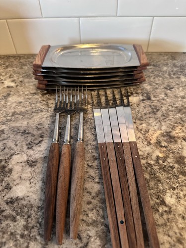 Mid Mod Set of Entertaining Serving Trays with Forks Vintage | eBay