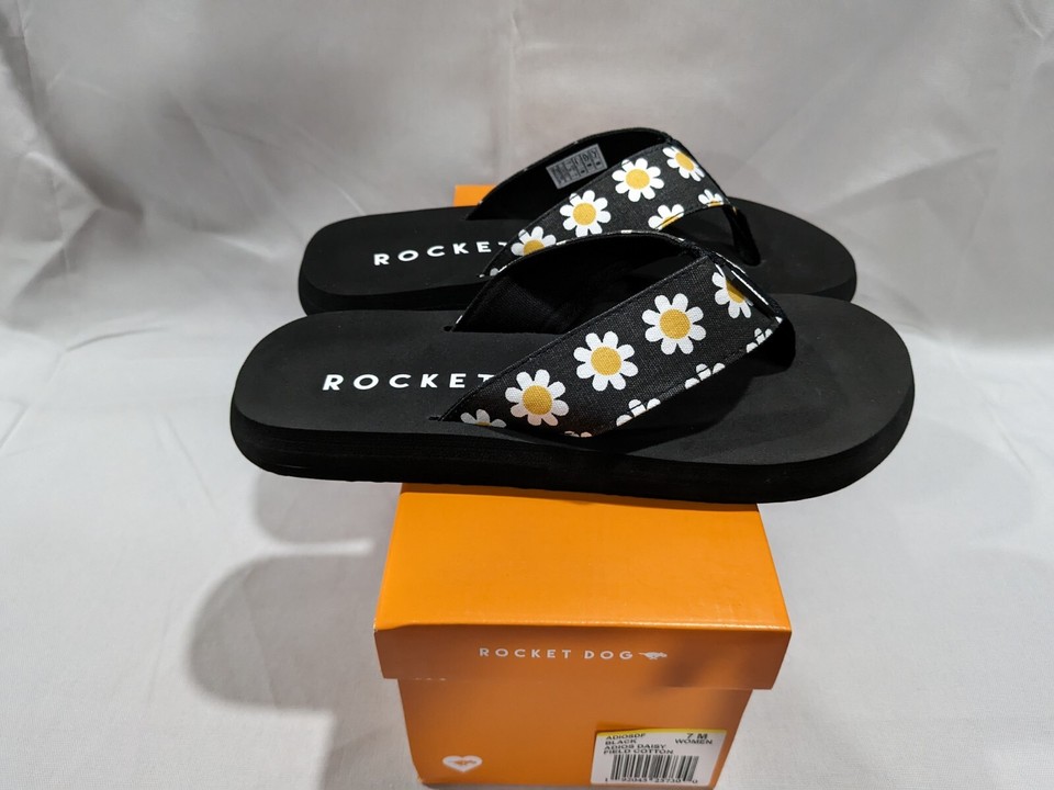 Black Rocket Dog Adios Daisy Field Cotton Flip Flop Women's Size 7M | eBay
