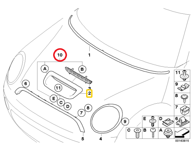 MINI Cooper S R55 R56 R57 R58 R59 NEW Bonnet Air Scoop FULL SET CLIPS ...