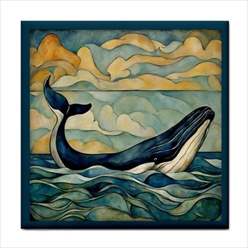 Whale Decorative Ceramic Tile Sea Ocean Art Nautical Decorative ...