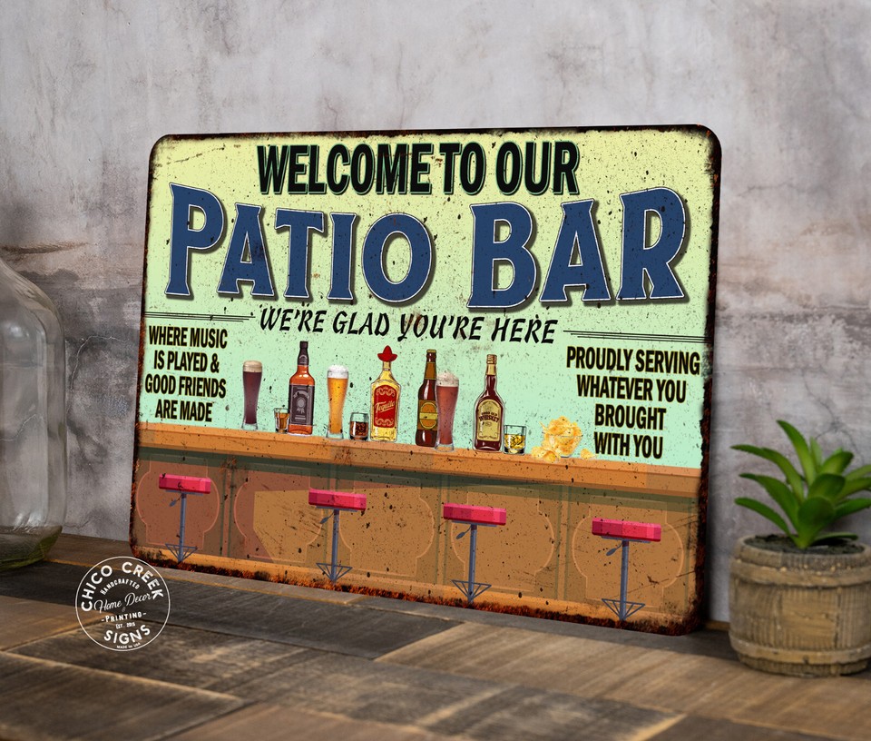 Welcome Patio Bar Sign Backyard Decor Beer Outdoor Bar Barbecue ...