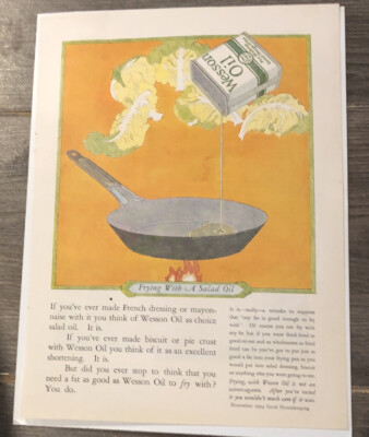 Vintage 1924 WESSON OIL Frying with a Salad Oil Ephemera 1920's Print ...