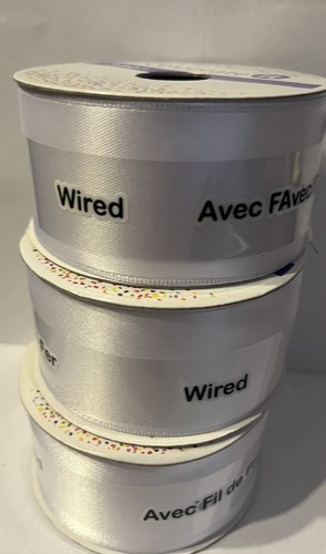 Lot Of 3 White Wired Edge Ribbon Rolls. 1.5”x 4yards Total 36 Ft ...