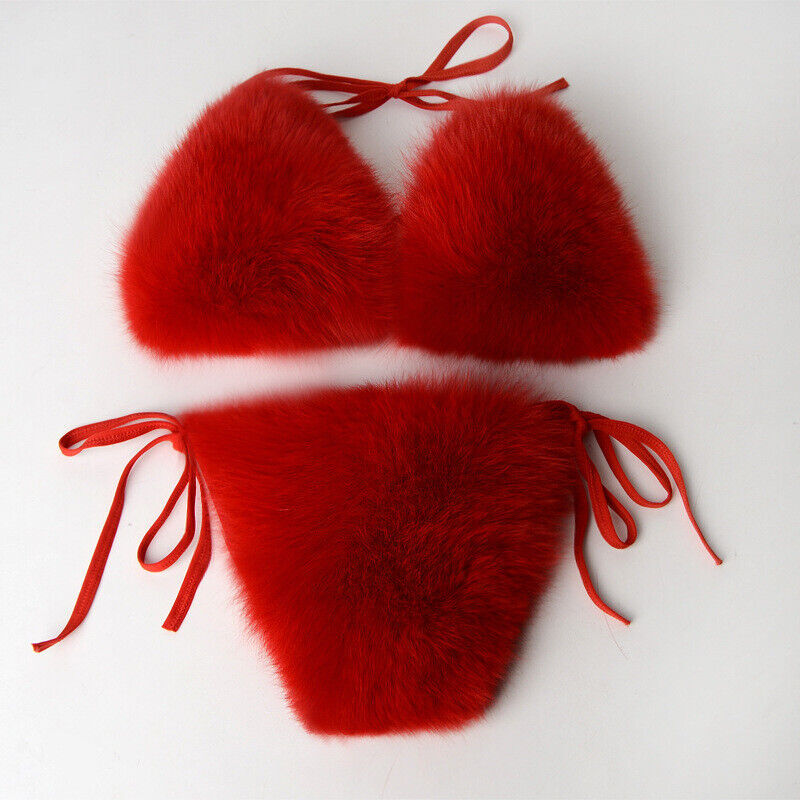 Fox Fur Swimsuit Beach Bikini Sexy Split Fur Bikini Set Micro Bra G ...