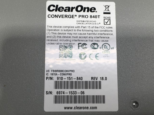 ClearOne Converge Pro 840t Digital Matrix Conference Mixer 910-151-840 ...