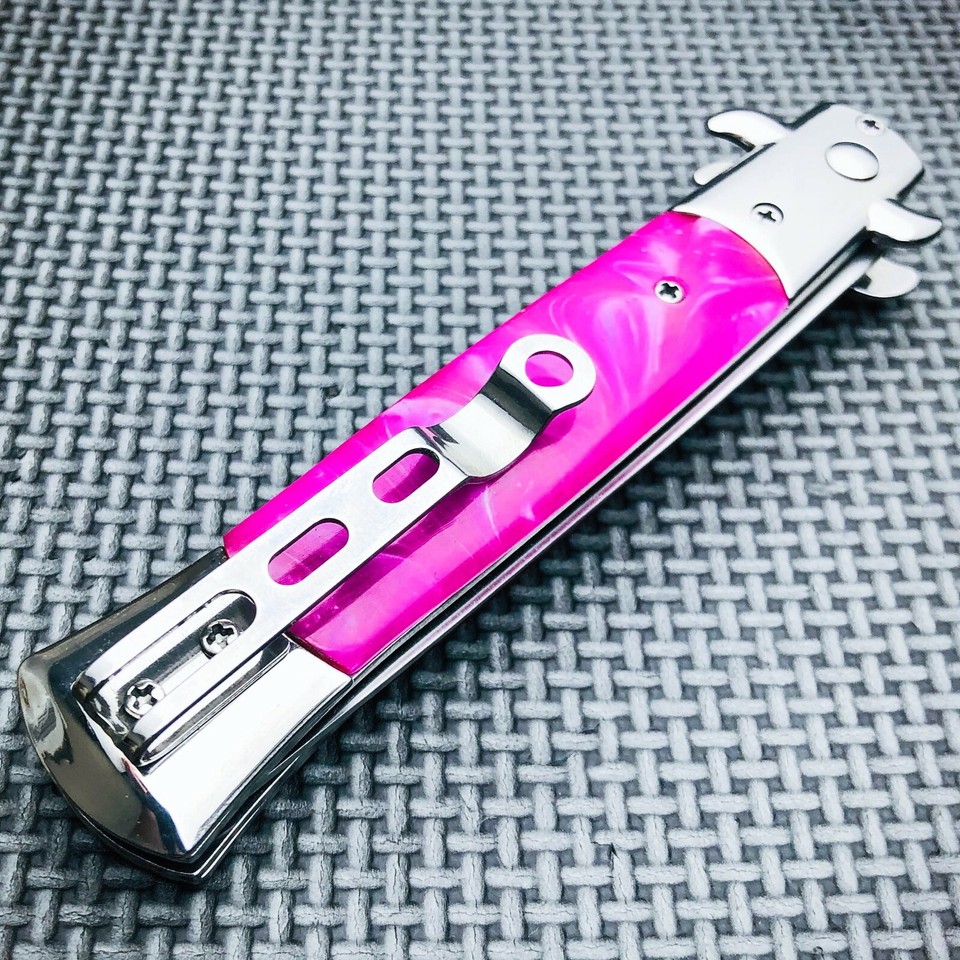 Automatic Push Button Folding Comb Switchblade Knife Looking Brush Pink ...