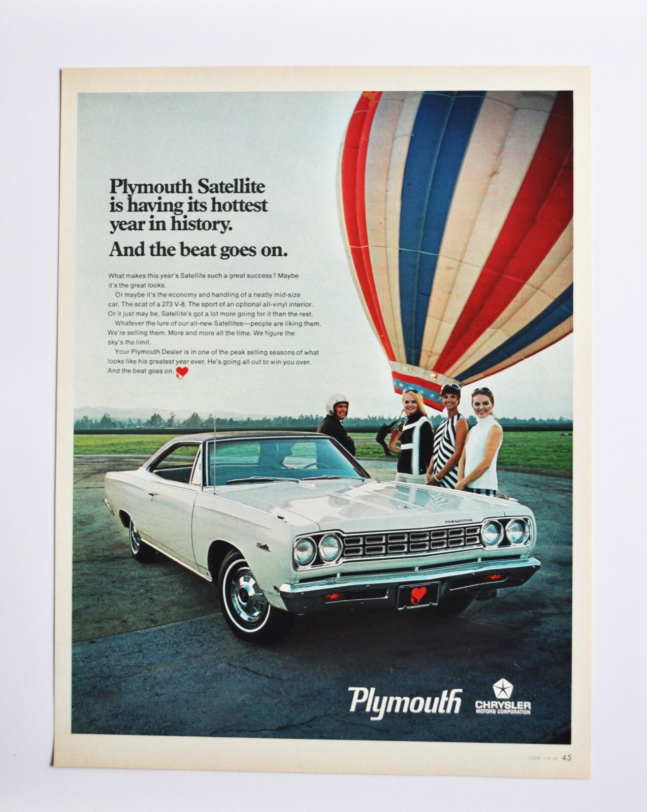 Large Car Ad - 1968 Plymouth Satellite (advertisement print poster ...