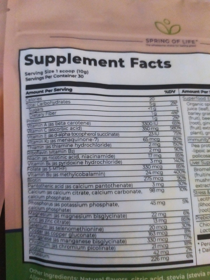 Daily Energy Greens Supplement Powder Spring Of Life athletic super ...