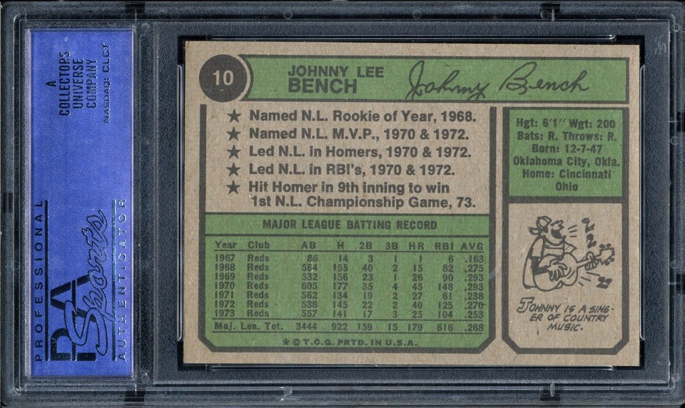 1974 Topps #10 JOHNNY BENCH PSA 9 MINT Reds HOF only 4 higher | eBay