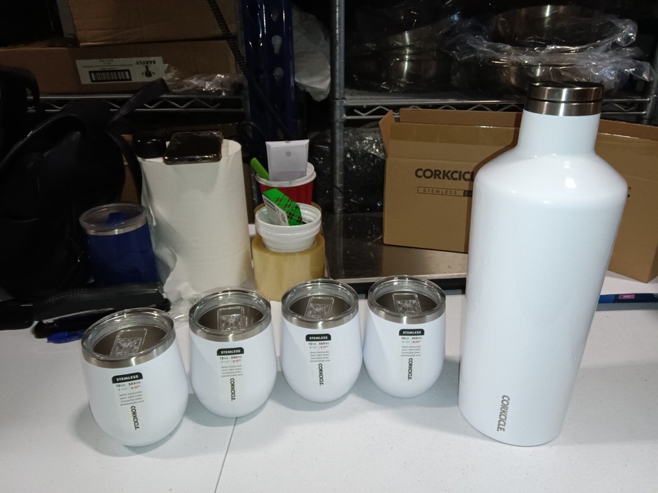 Uline Corkcicle® 60 oz Canteen and Stemless Wine Glass Set - White | eBay