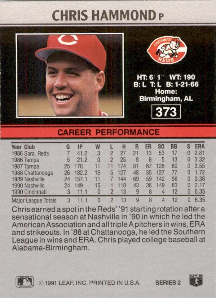 1991 Leaf Chris Hammond Cincinnati Reds #373 Baseball Card | eBay