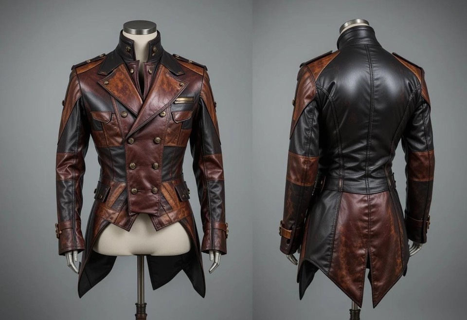 Men’s Multicolor Steampunk Leather Trench Coat | Gothic Punk Military ...