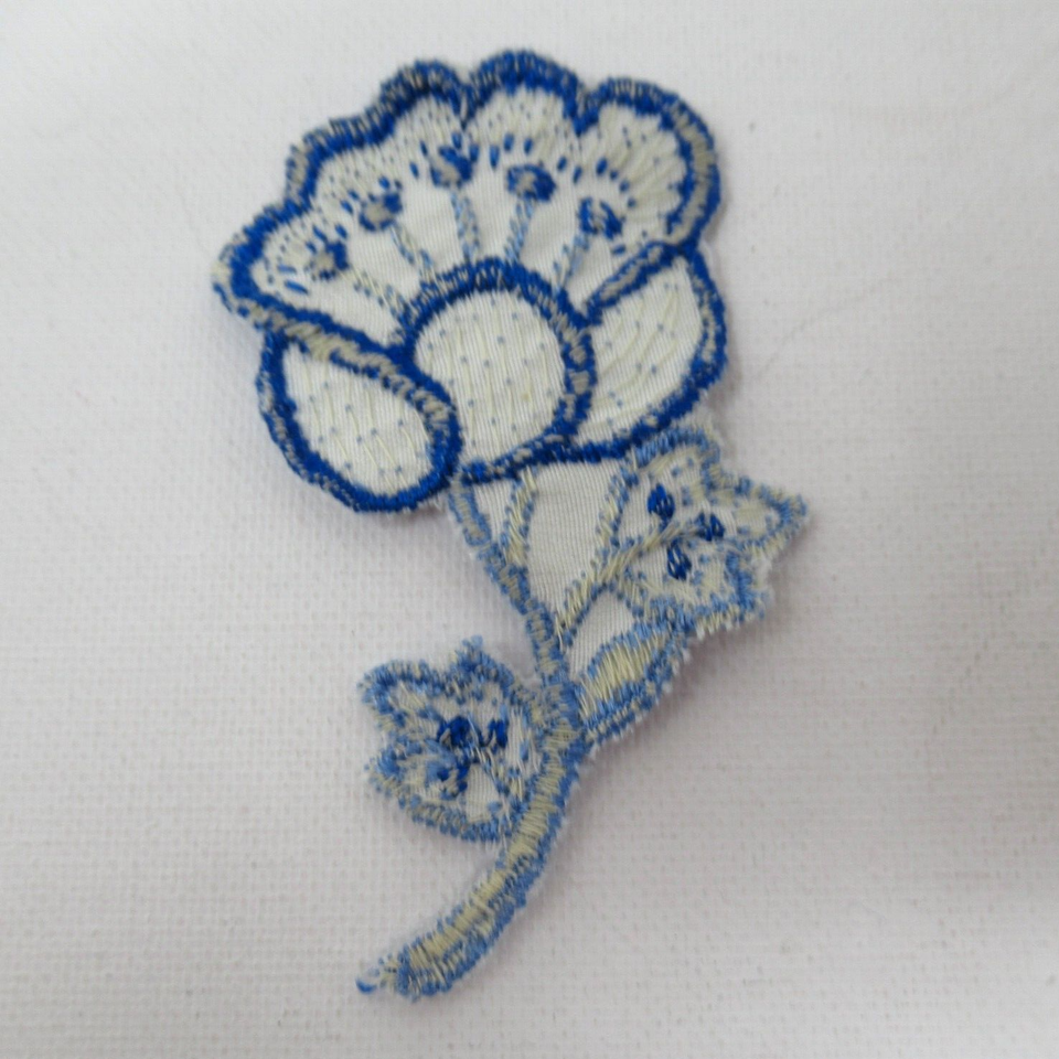 Blue Tulip Flower Patch Vintage Embroidered Applique Sew On Craft ...