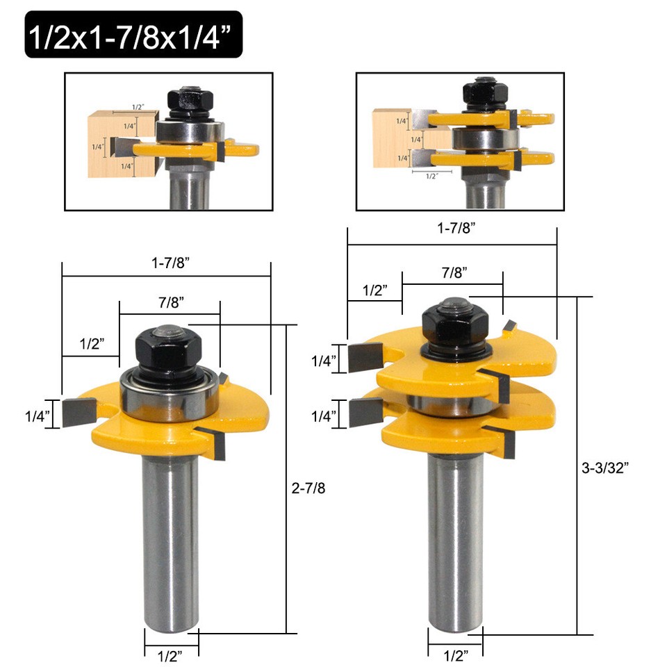 1/2 Inch Shank Joint Assemble Router Bit Tongue Groove T-Slot Mill ...