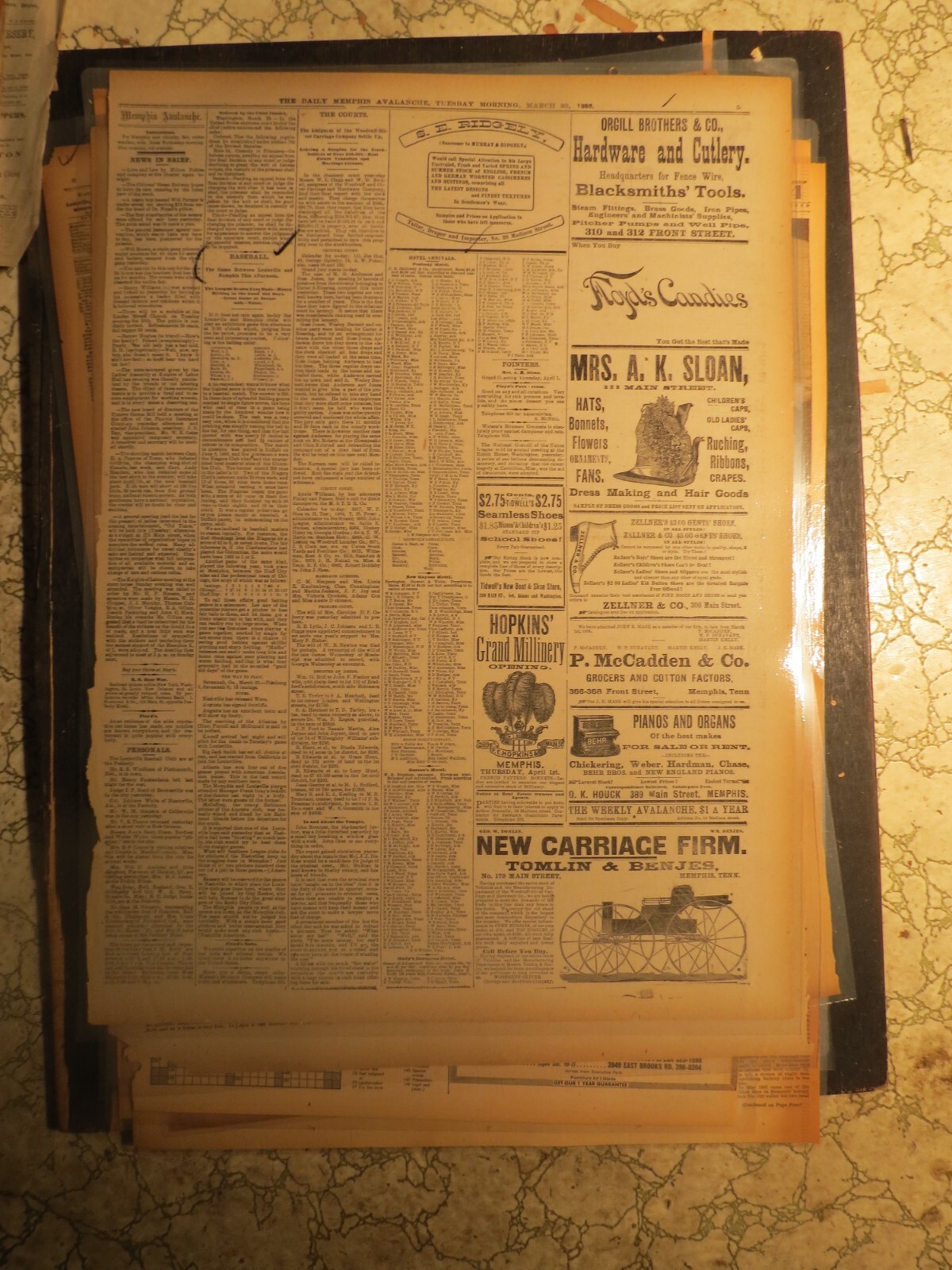 Memphis Newspaper History 1886 GAYOSO & PEABODY HOTAEL ARRIVALS ...