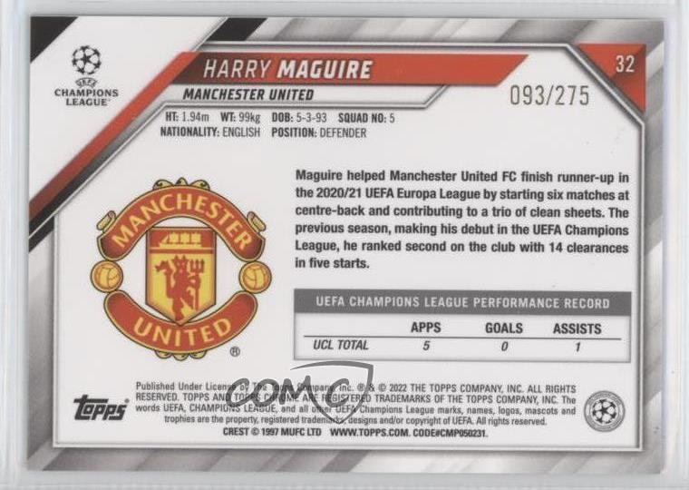 2021 Topps Chrome UCL Silver Mini-Diamond Refractor /275 Harry Maguire ...