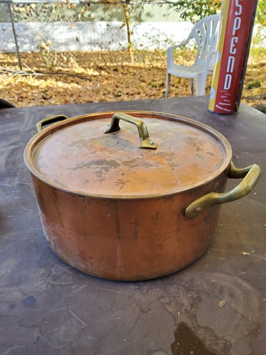 Vintage French Copper Rondeau Pot 8" Tin Lined 3.1 lb Brass Handles ...