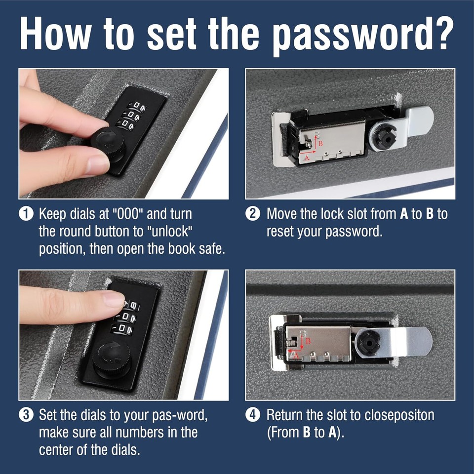 Diversion Book Safe with Combo or Key Lock Portable Metal Lock Box ...