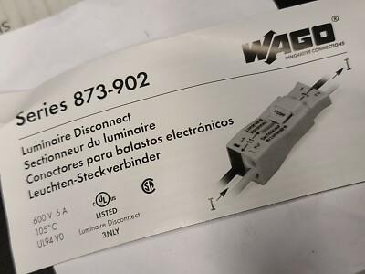 Genuine Wago 873-902 2-Pole Push-Wire Lighting Luminaire Disconnect ...