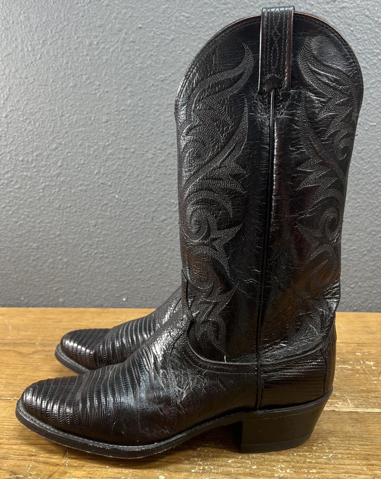 Dan Post Black Teju Lizard & Leather Upper Cowboy Boots 16731 | eBay