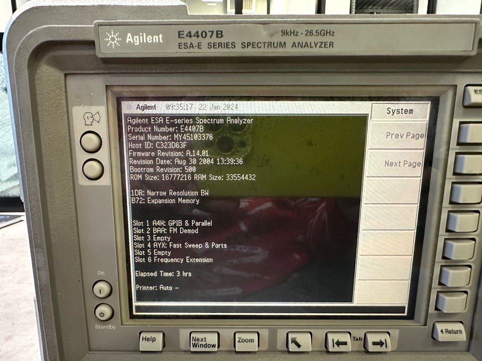 Agilent E4407B Spectrum Analyzer Inc options 1DR-B72-A4H-BAA Include ...