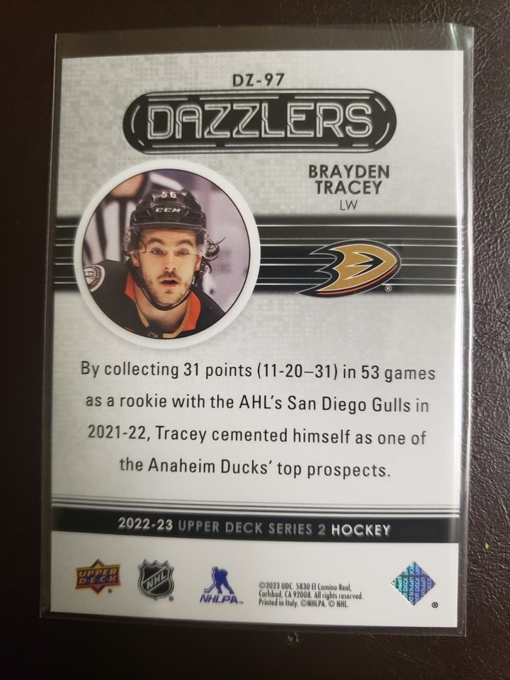 2022-23 Brayden Tracey Blue Dazzlers Rookie Upper Deck Series 2 Hockey ...