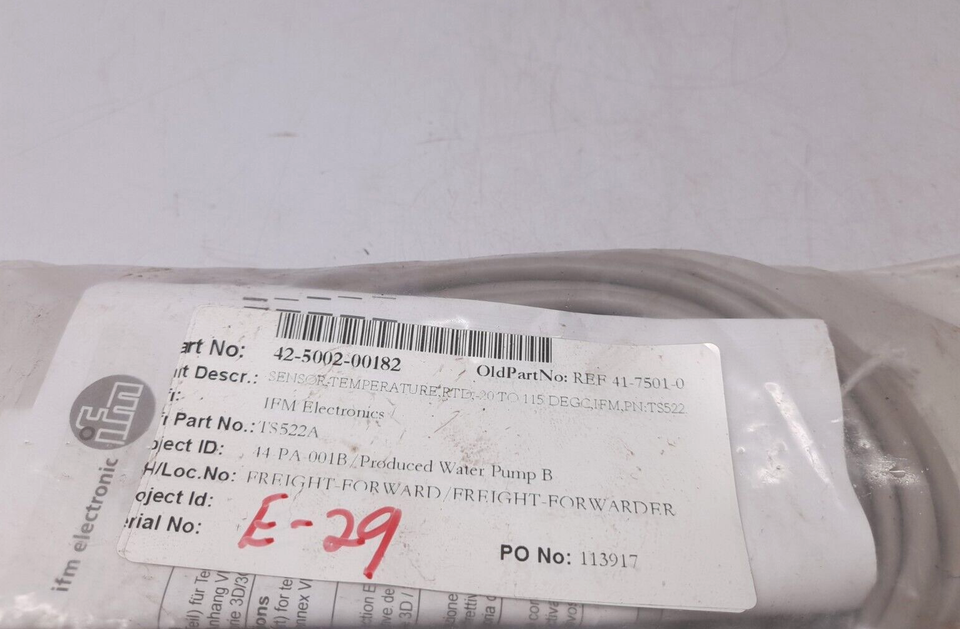 IFM Electronic TS522A Temperature Sensor / TS-500KEKD06 / -20 To ...