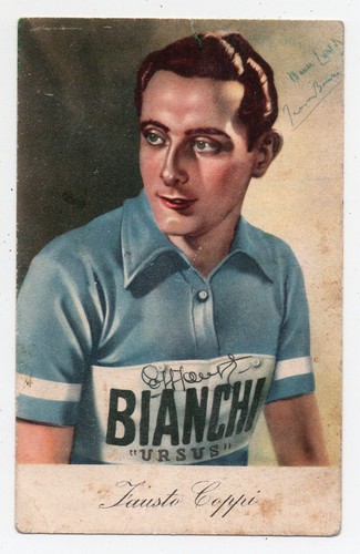 FAUSTO COPPI - BIANCHI - "URSUS" - Cartolina firmata - Ciclismo ...