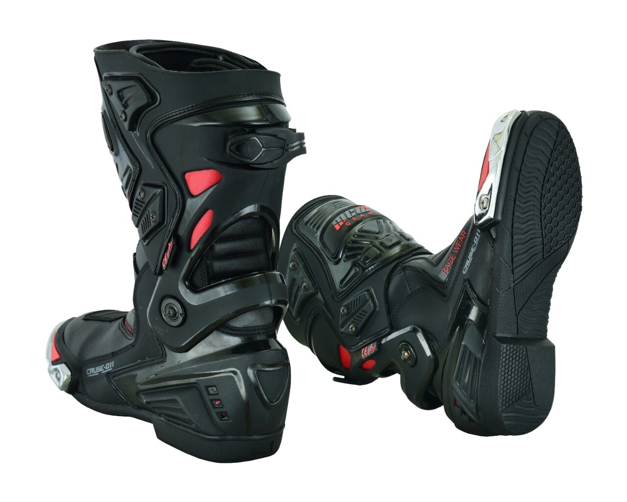 Mens Leather Long Black & Red CE Motorbike Motorcycle Racing Sports ...