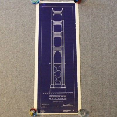 VTG 80s Golden Gate Bridge Blueprint Main Tower San Francisco CA 1986 D ...