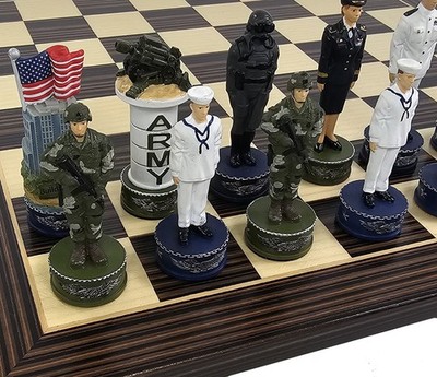 US Military Army vs Navy Chess Men Set with 14" Ebony & Maple Wood ...