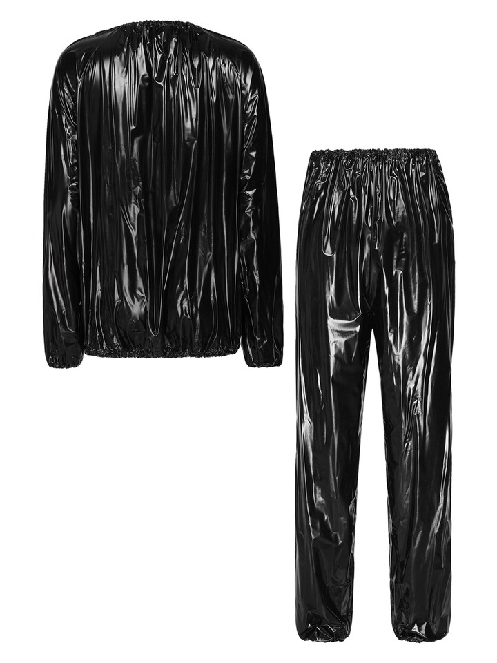 Women Men 2Pcs PVC Sauna Suit Long Sleeve Elastic Cuff Top and Pants ...