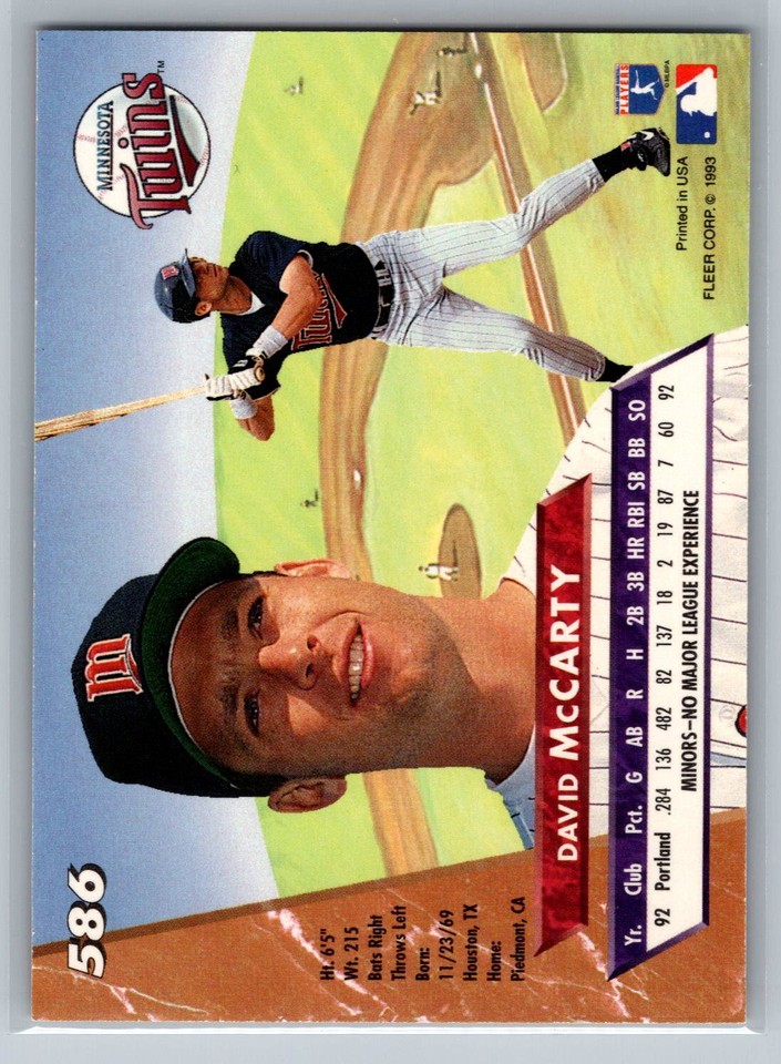 David McCarty 1993 Ultra Rookie BASEBALL #586 Minnesota Twins | eBay