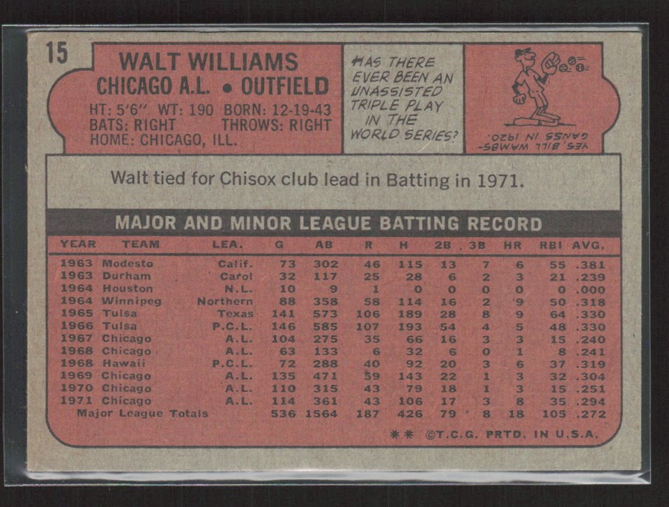 1972 Topps #15 Walt Williams | eBay