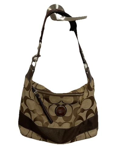 Coach Signature C Purse Stripe Canvas Patten Hobo Shoulder Bag F15197 ...