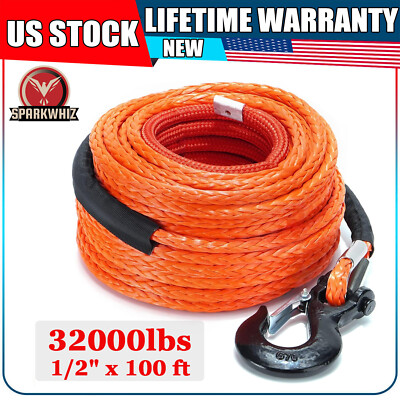 Heavy Duty Synthetic Winch Rope Cable Kit 1/2"x 100ft 32000lbs for ...