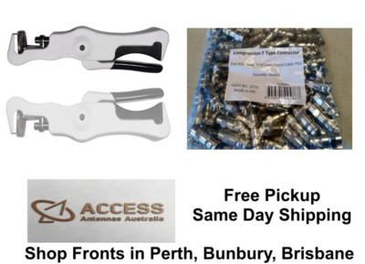 100 x RG6 F-Type Compression Fittings Foxtel VAST FTA COAX TV Tool Kit ...