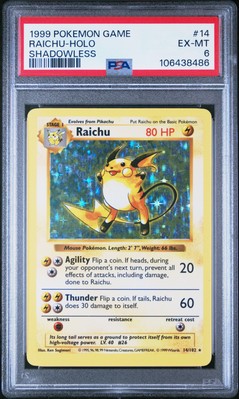 1999 POKEMON BASE SET SHADOWLESS #14 RAICHU-HOLO PSA 6 | eBay