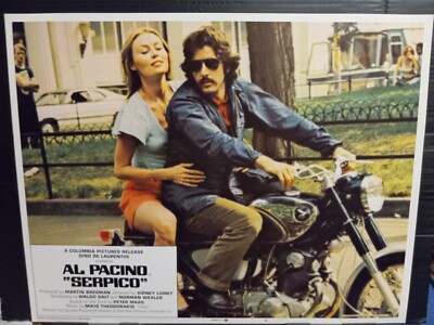 Lobby Card 1974 SERPICO Al Pacino shades hot blonde motorcycle ultra ...