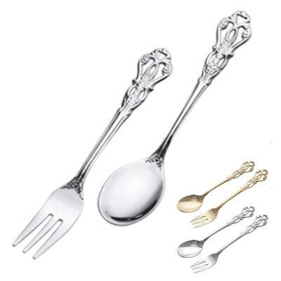 Vintage Stainless Steel Dessert Spoon and Fork Set in Elegant Gold ...