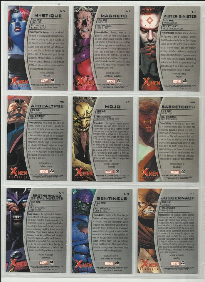 2009 X-Men Archives (Rittenhouse) NEMESIS "Complete Set" of 9 Cards (N1 ...