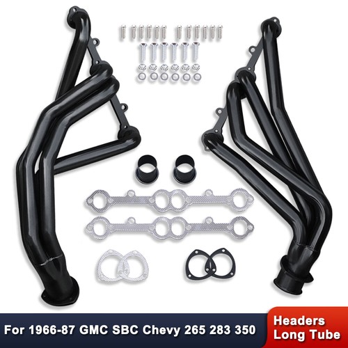 For GMC SBC 327 350 383 GM Pickup C10 1966-1987 Black Long Tube Headers ...