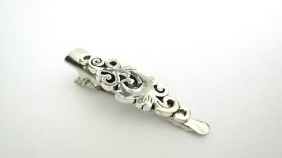 Small silver metal filigree alligator hair clip barrette for fine thin ...